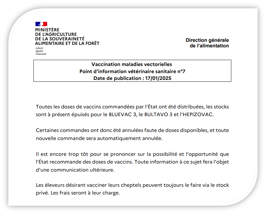 FCO/MHE : vaccins utilisables en France et situation – GDS Hauts de France